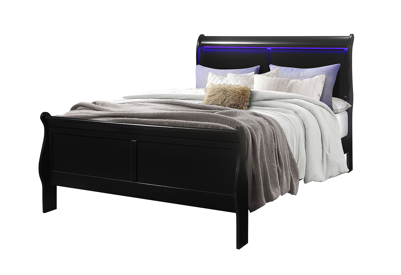 Charlie Black Sleigh Bedroom Set w/ LED by Global Furniture | FurniturePick